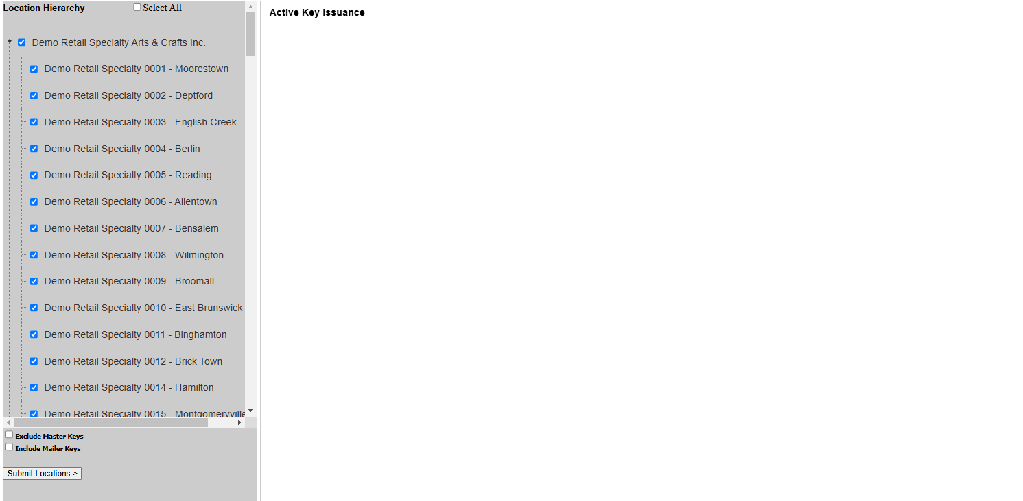 How do I find keys issued to a Location?